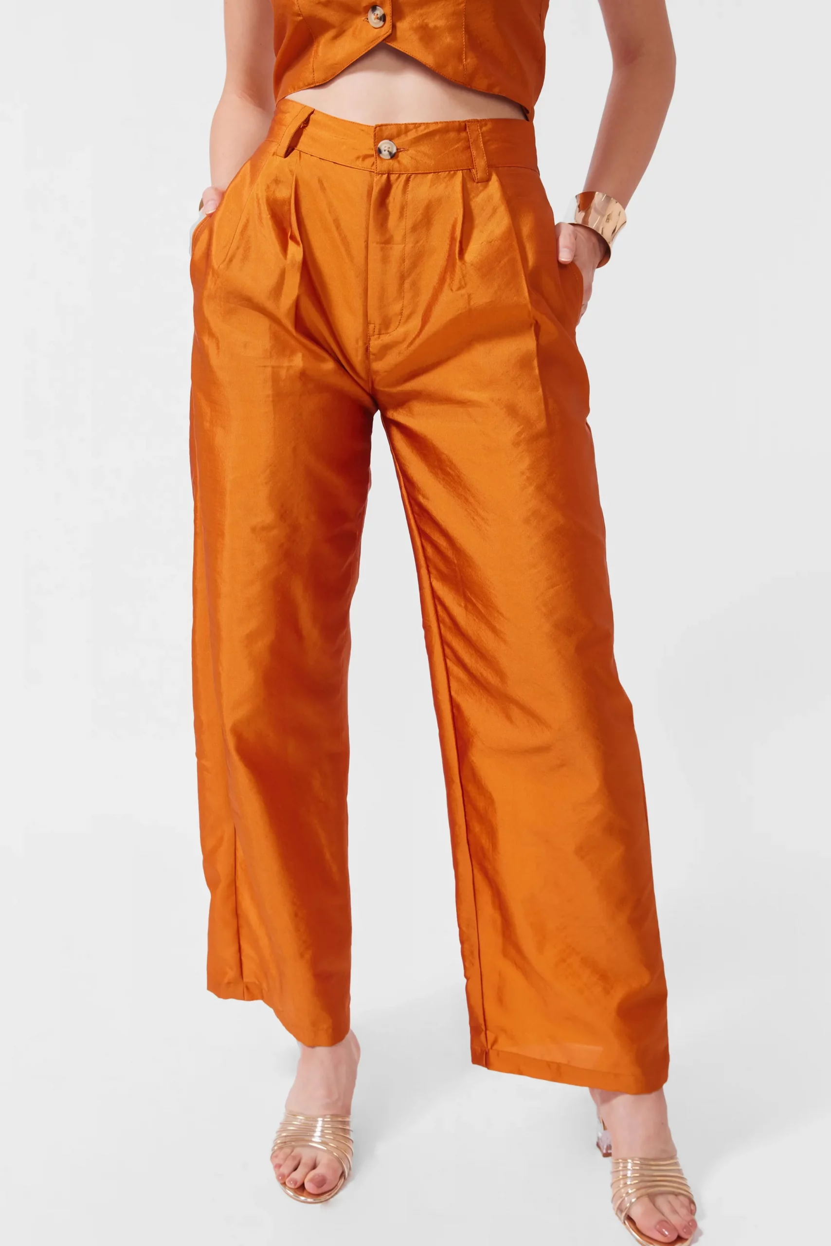 Wide Legged Satin Trousers - NEWME