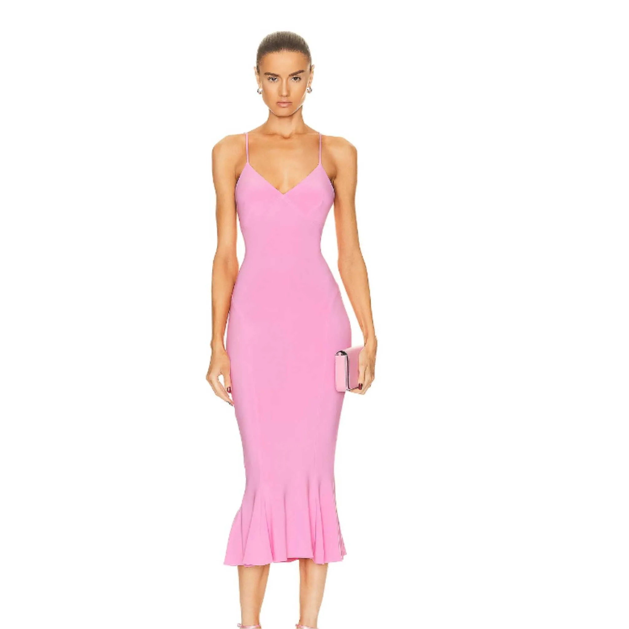 Pink Fishtail Slip-On Midi Dress - NEWME