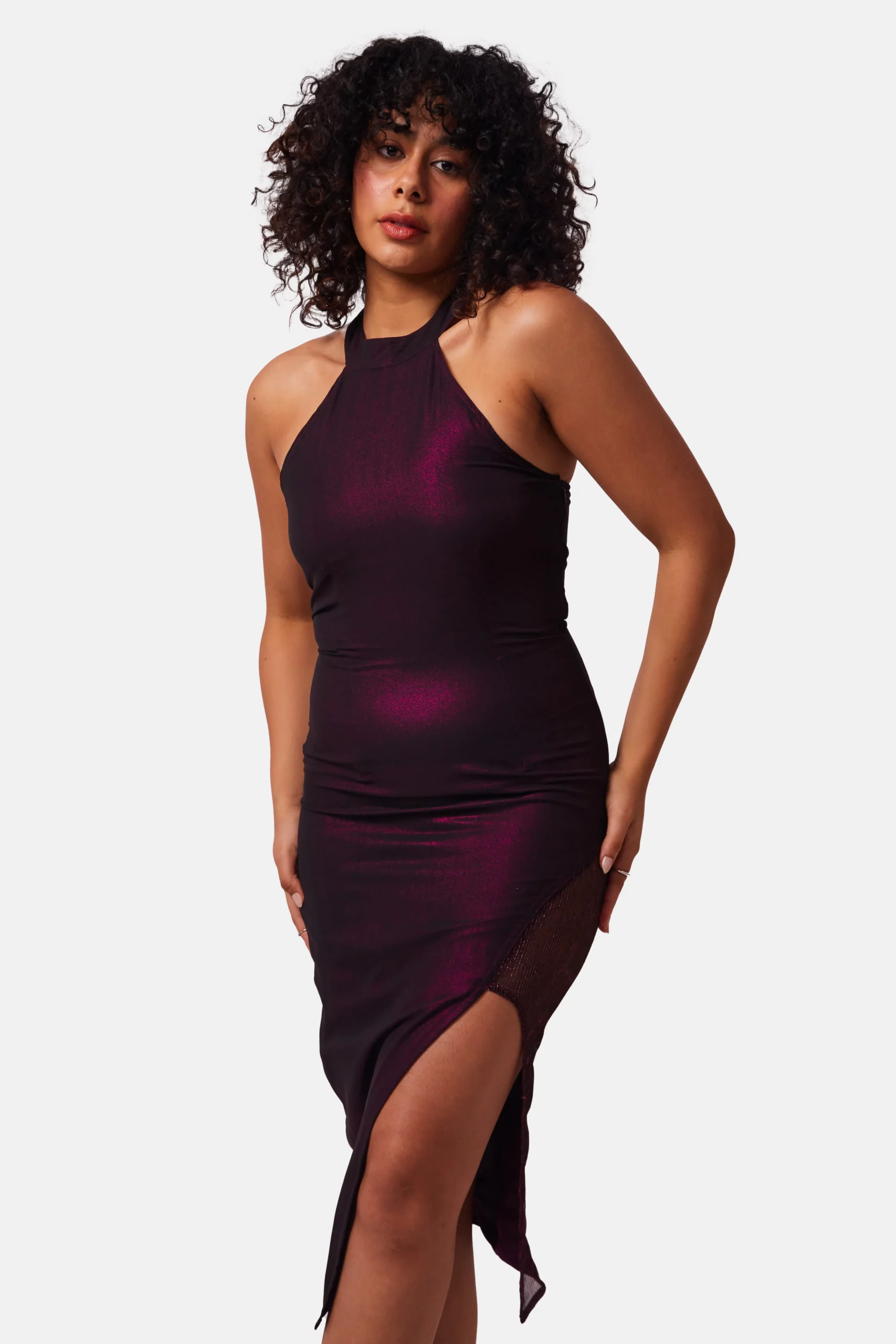 Halter Neck Thigh Slit Midi Dress - NEWME