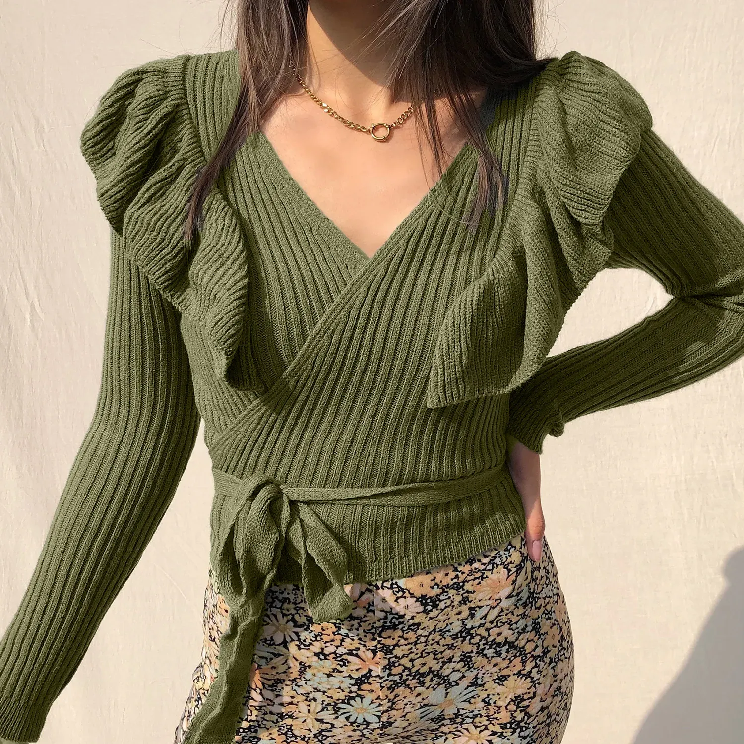 Ribbed Knit Bandage Sweater Top - NEWME