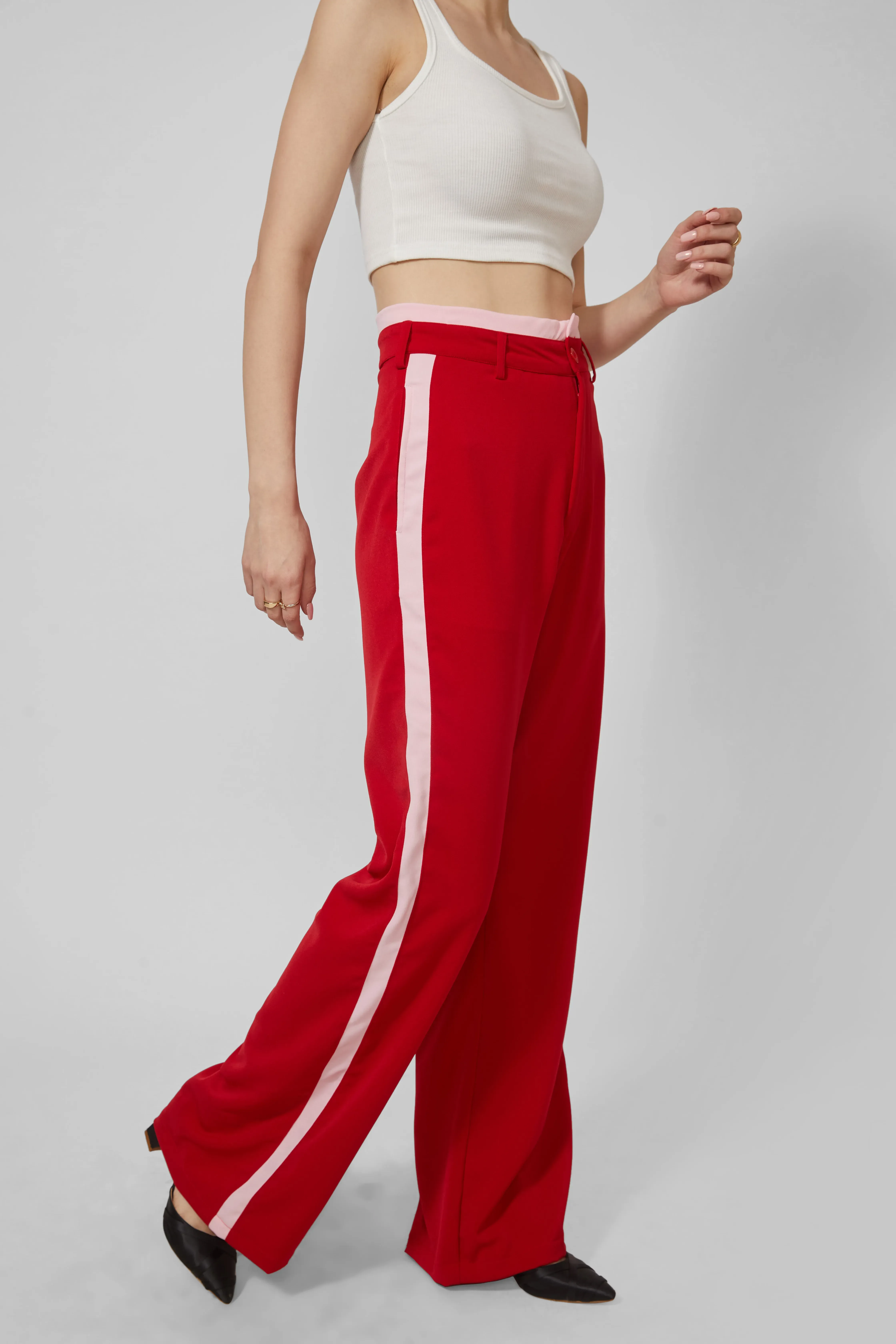 Contrast Trim Straight Fit Trousers - NEWME