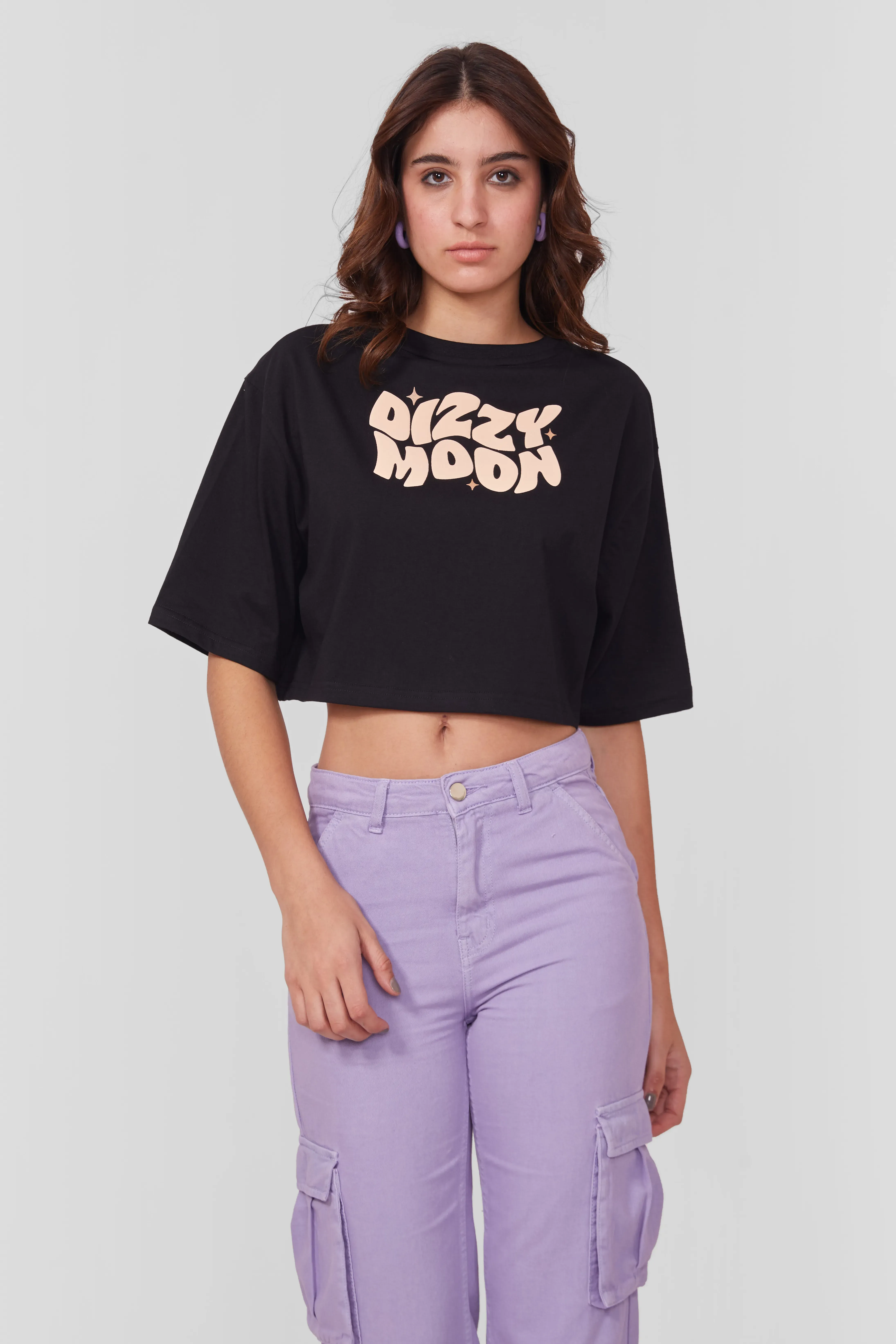 Dizzy Moon Printed Cropped Tshirt - newme