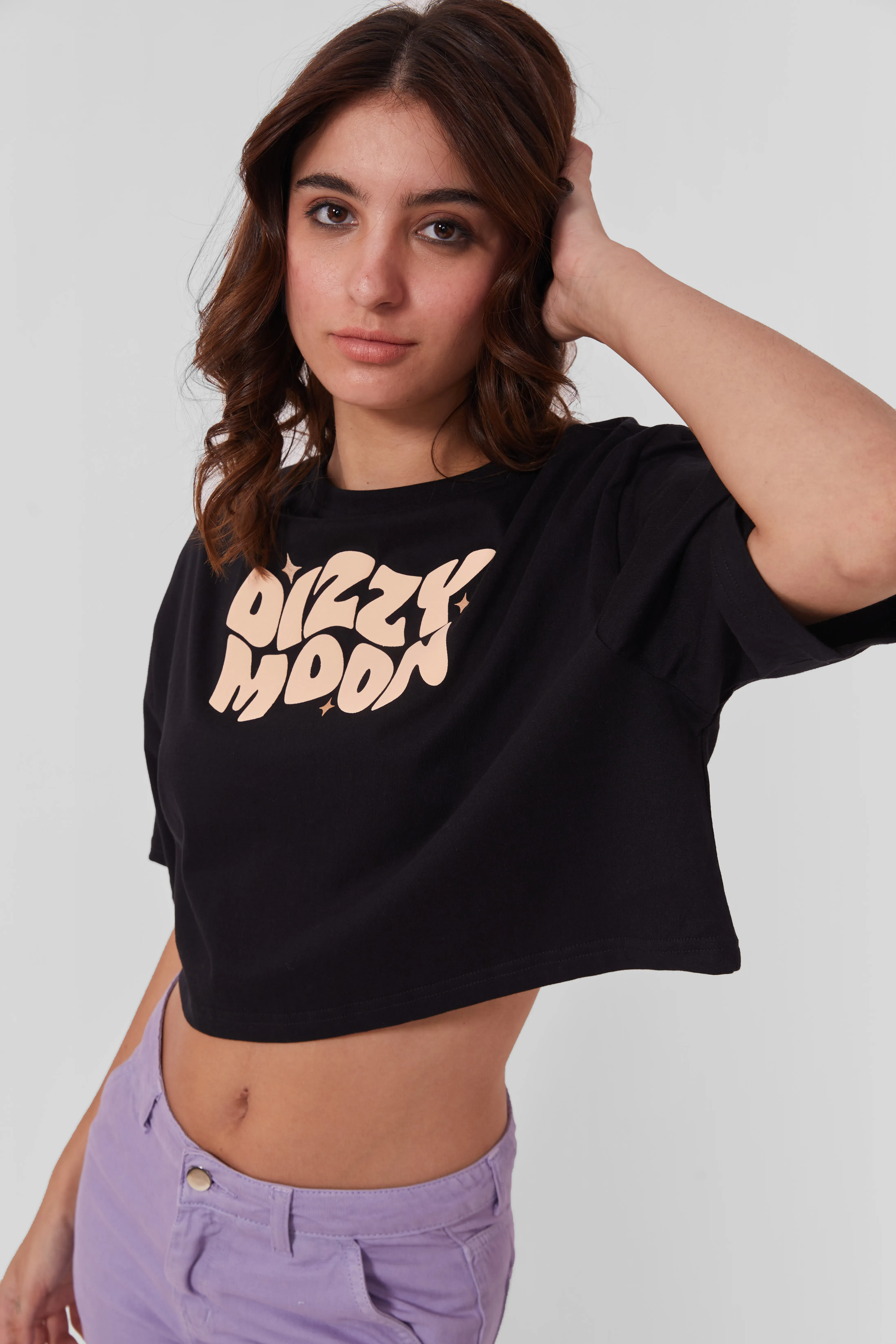 Dizzy Moon Printed Cropped Tshirt - newme