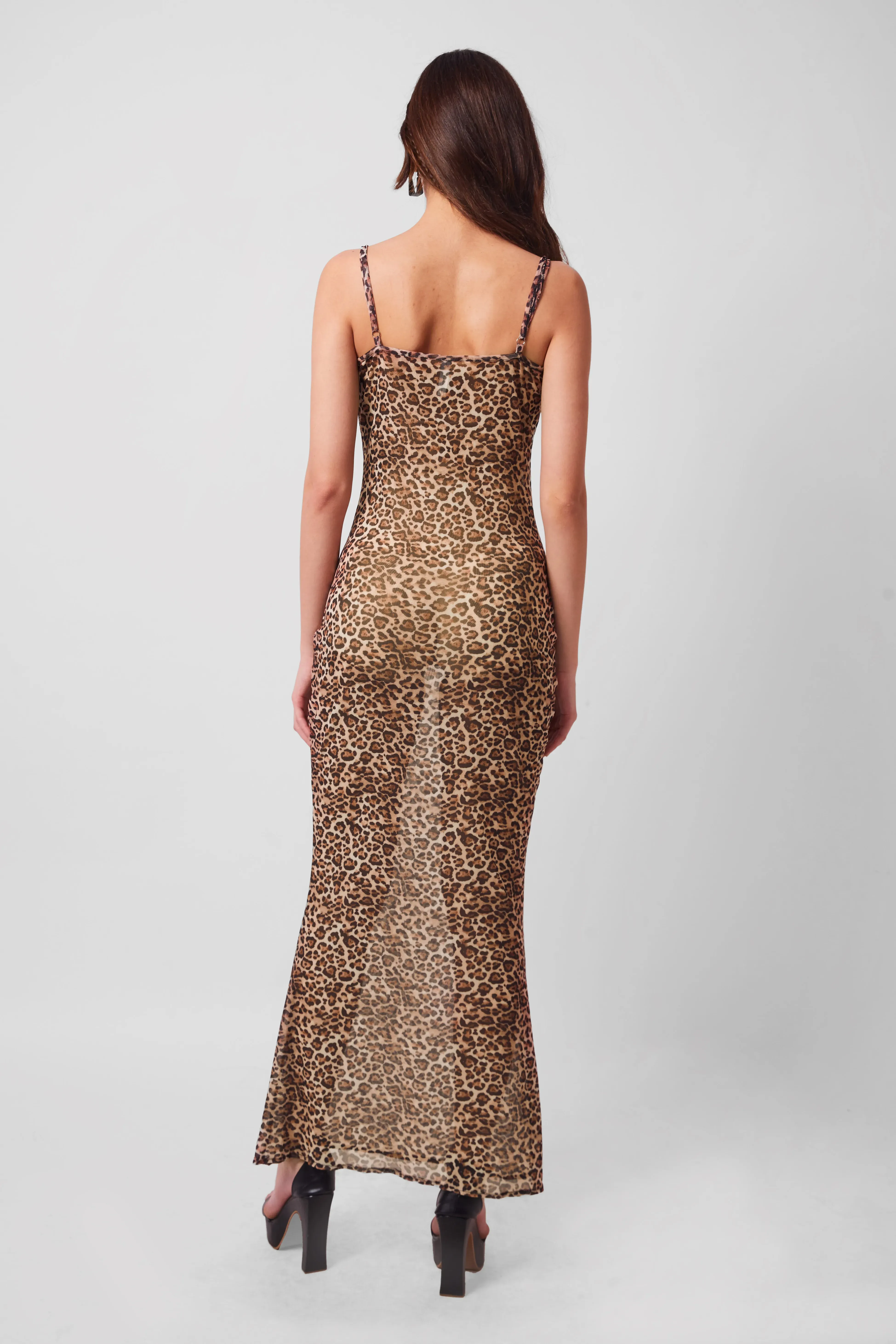 Leopard Printed Sheer Maxi Dress - newme