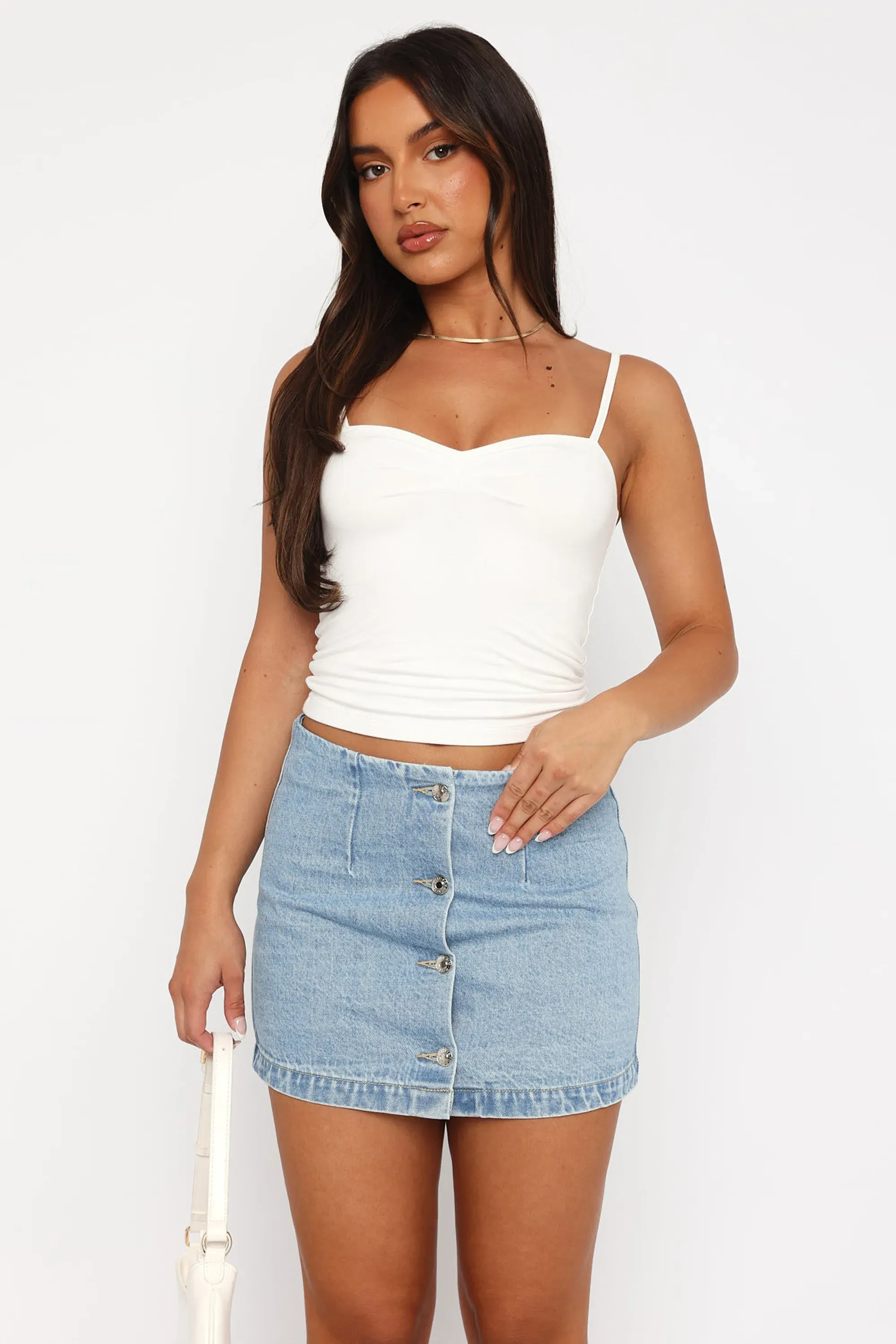 White Spaghetti Straps Solid Cami Top - NEWME