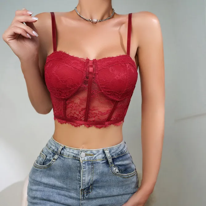 Maroon Lace Fitted Bustier Top - NEWME