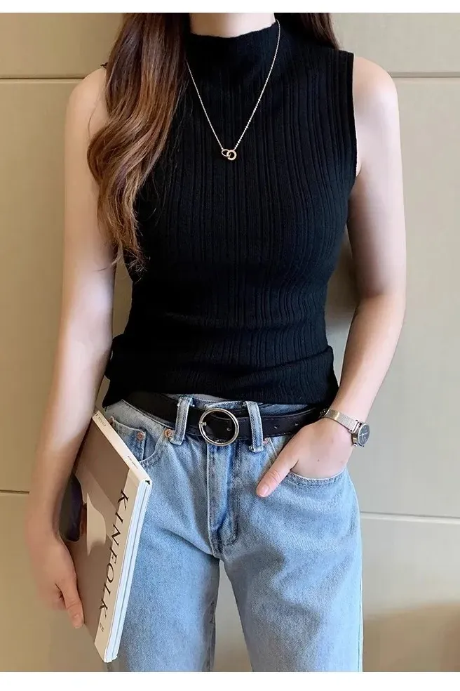 Black High Neck Fitted Top - newme