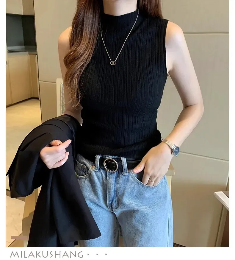 Black High Neck Fitted Top - newme