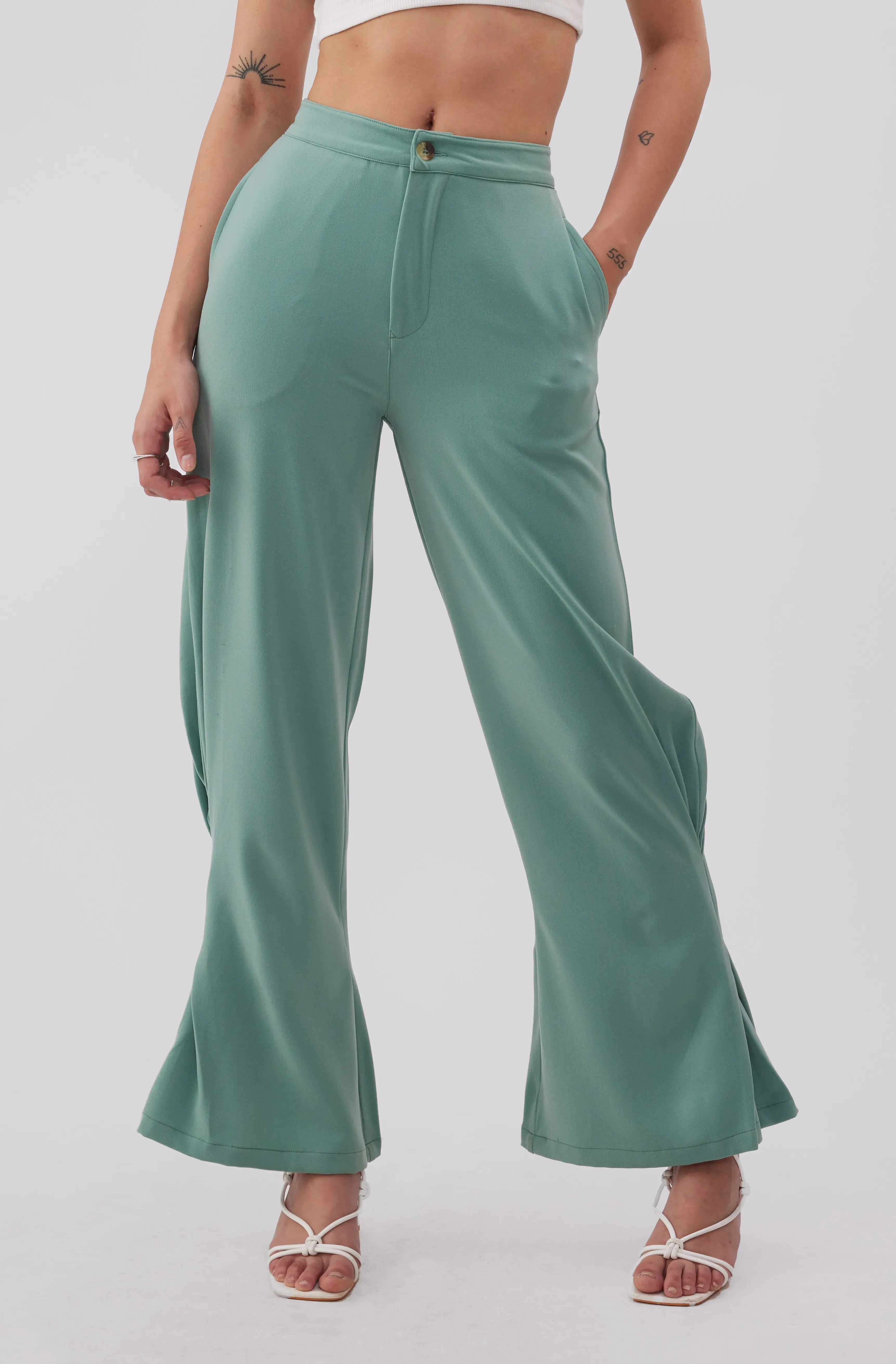 Mint Semi Stitched Edge Flare Trousers - NEWME