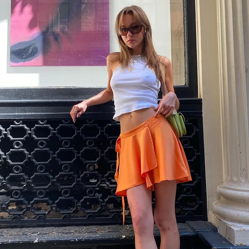 Orange Solid Skater Skirt - NEWME