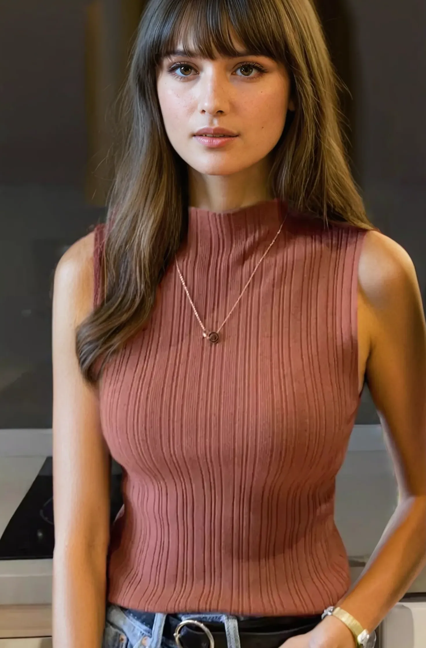 Rust High Neck Fitted Top - NEWME