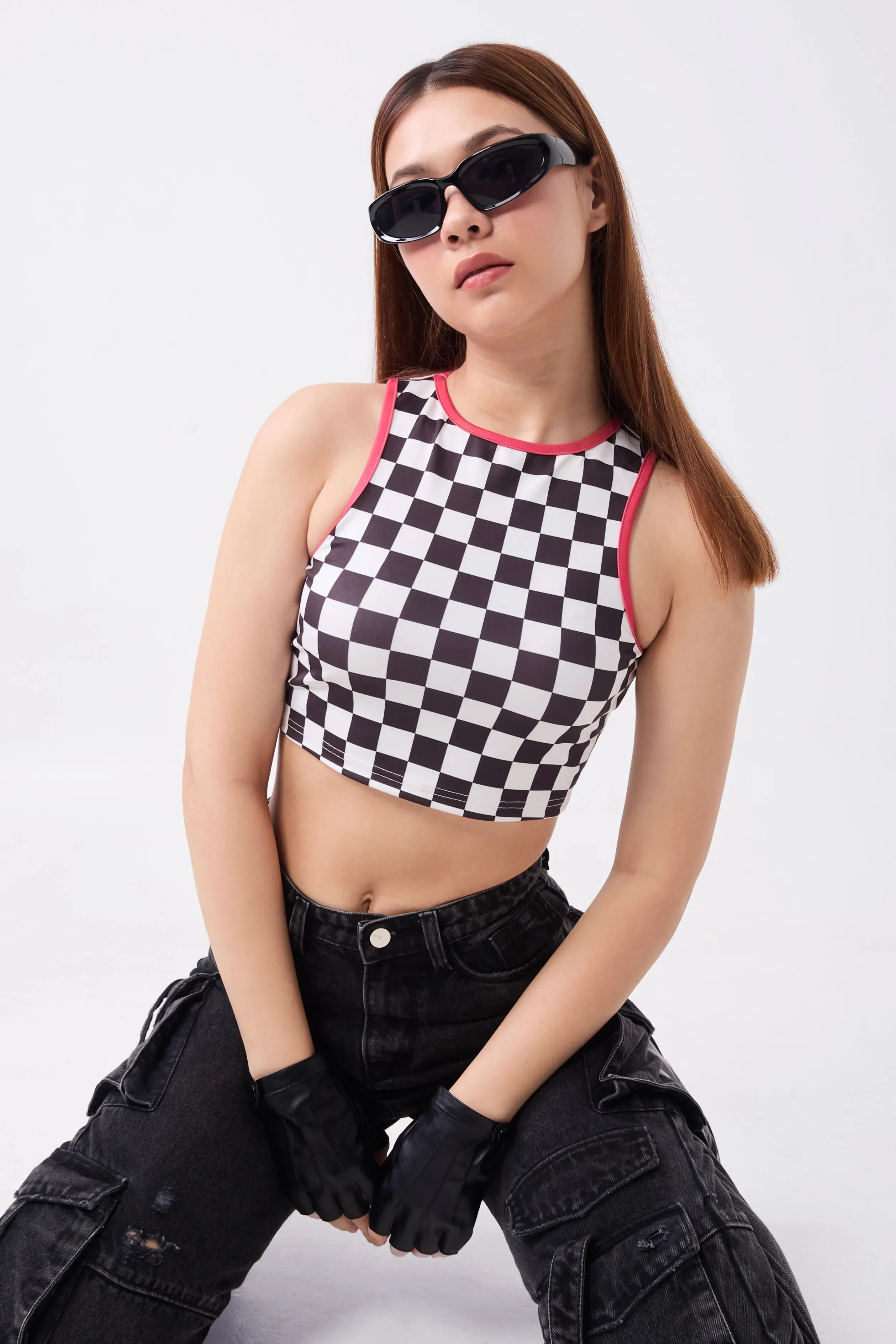 White Checkered Crop Top - NEWME