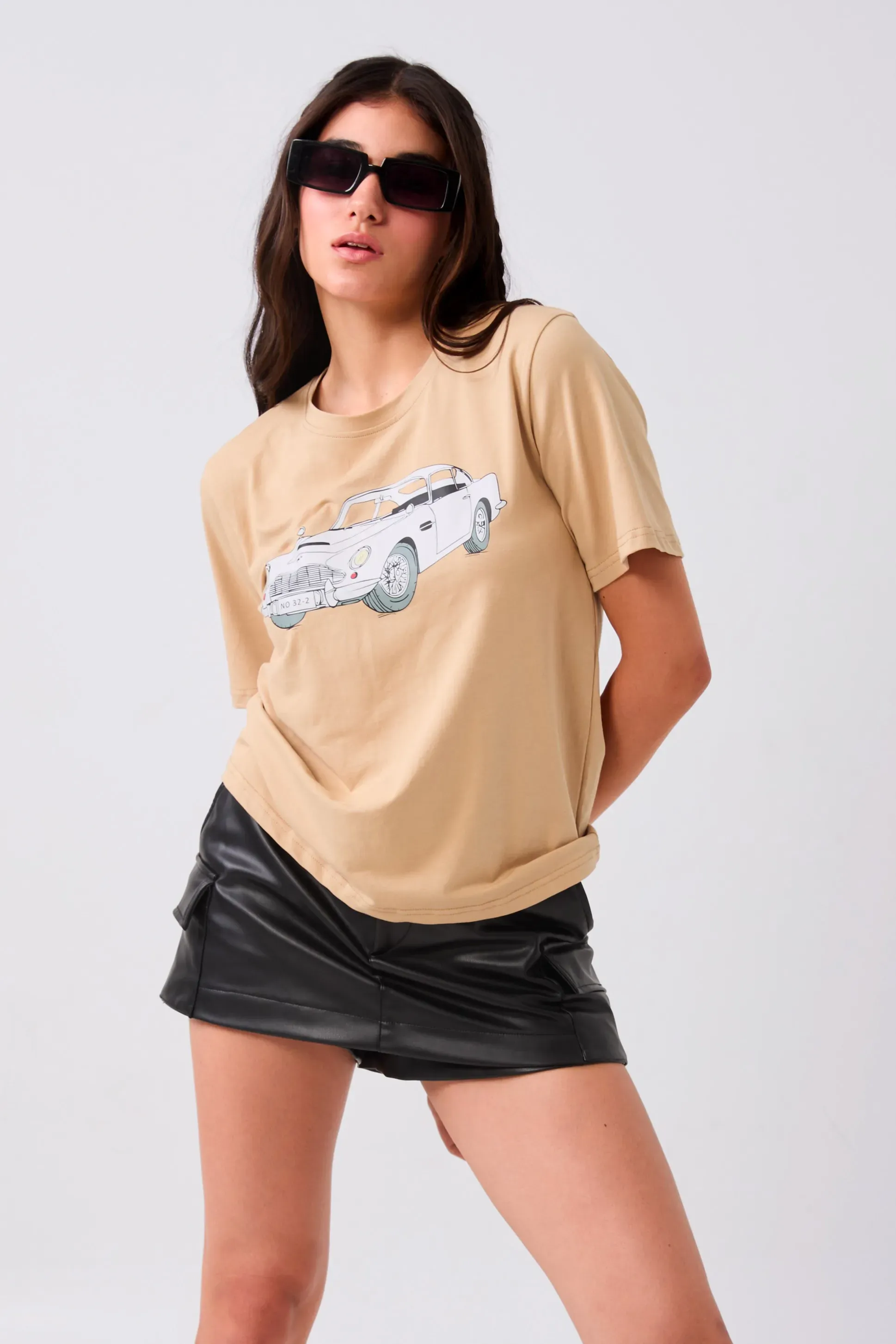 Tan Graphic Crew Neck Tshirt - NEWME