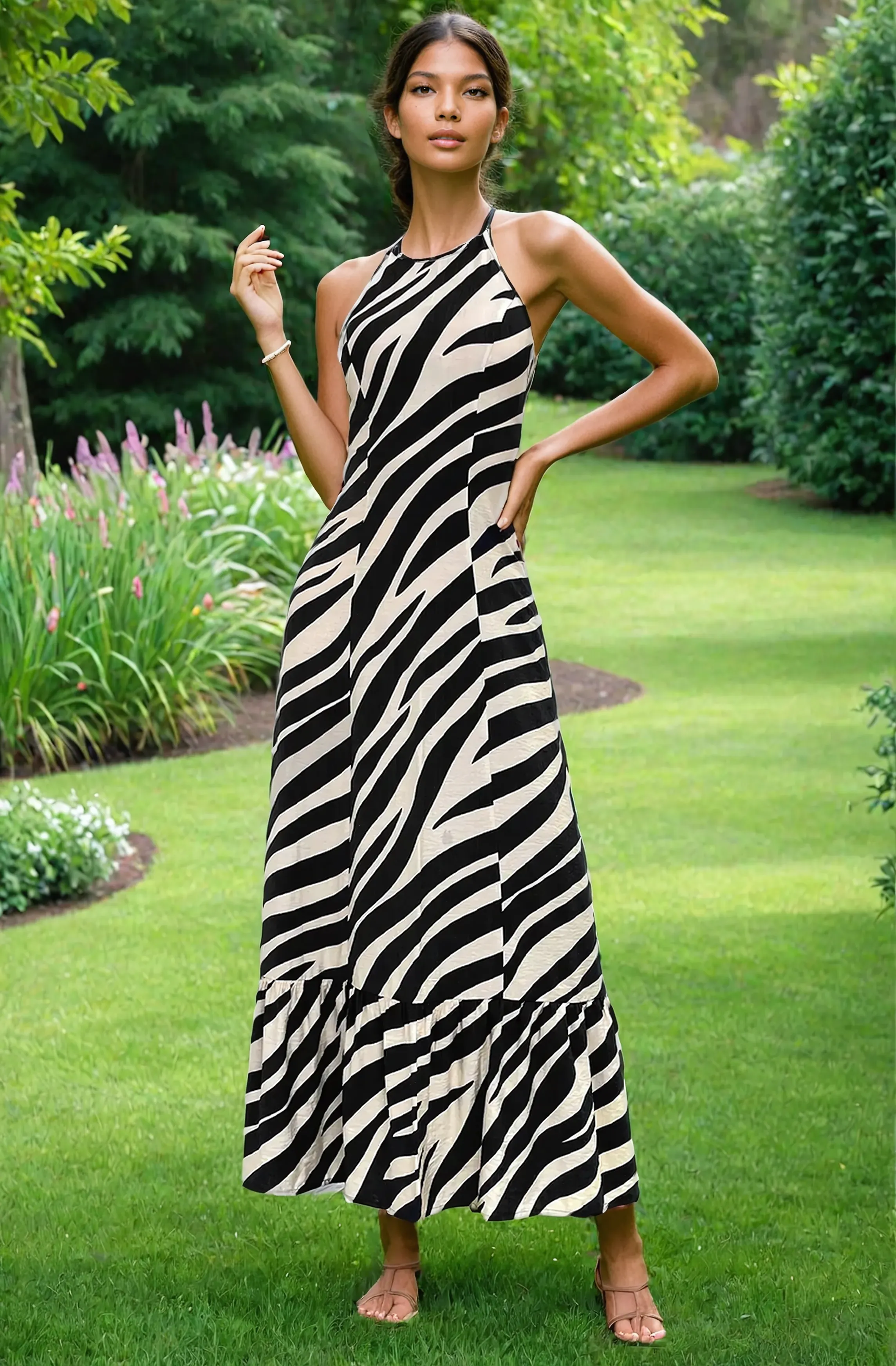 Black Zebra Print Maxi Dress - NEWME