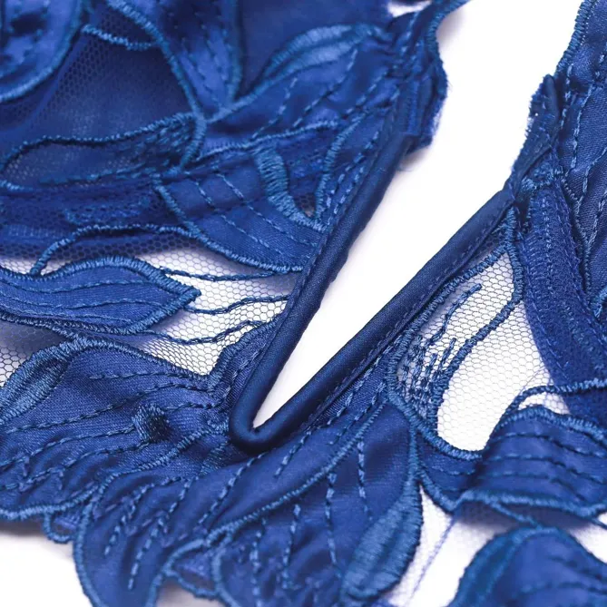 Blue Floral Half-Coverage Fitted wired back closure Bra - NEWME