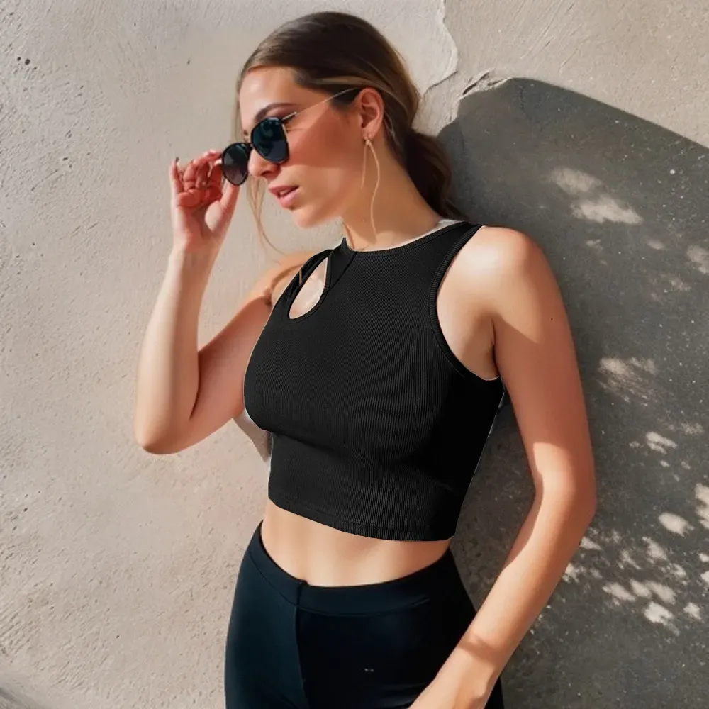 Black Cut Out Crop Top - NEWME