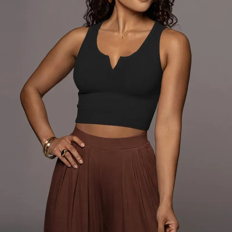 Black Split Neck Crop Top - NEWME