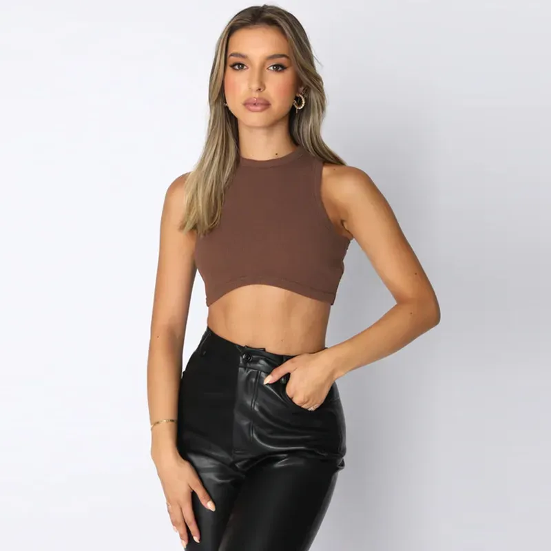 Brown Solid Crop Top - NEWME