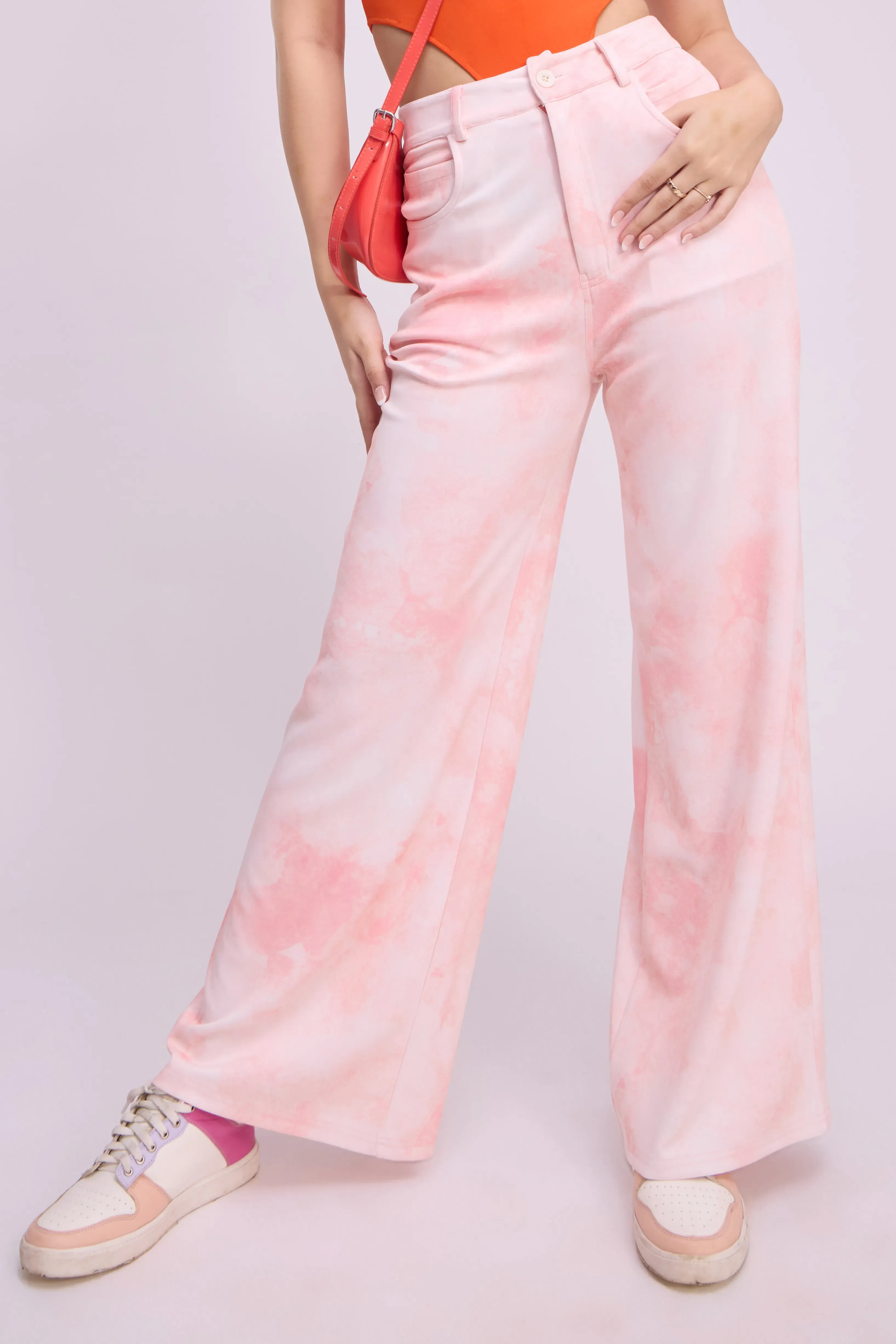 Light Pink Tie Dye Printed Trousers - NEWME
