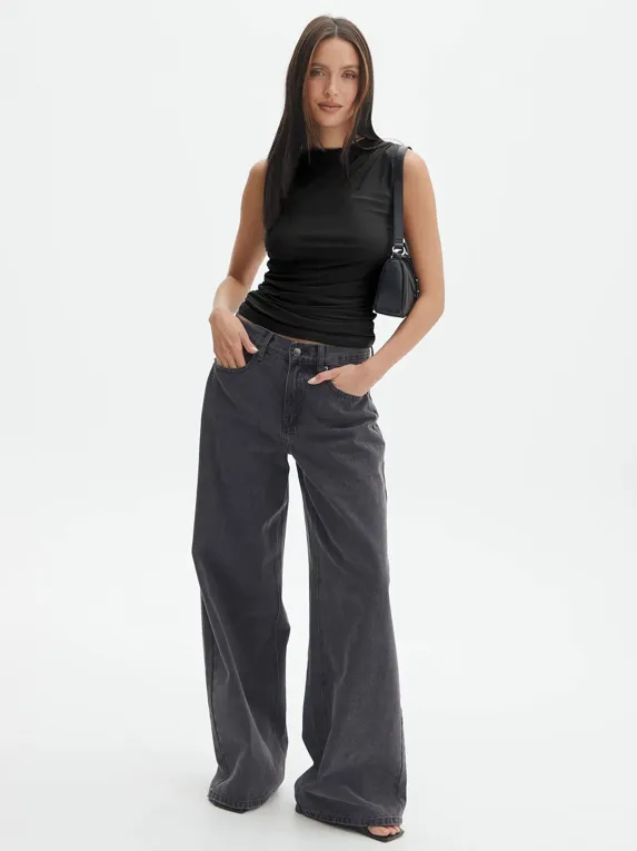 Black Solid Draped Top - NEWME