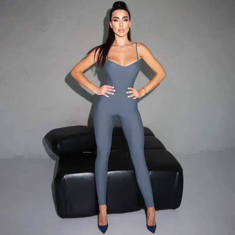 Greyish Blue Fitted Jumpsuit - NEWME