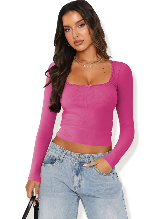 Fuchsia Lace Detail Crop Top - NEWME