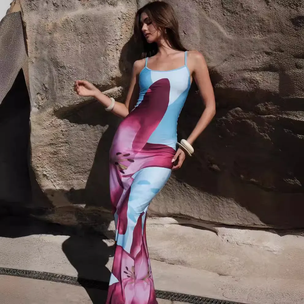Light Blue Floral Maxi Dress - NEWME