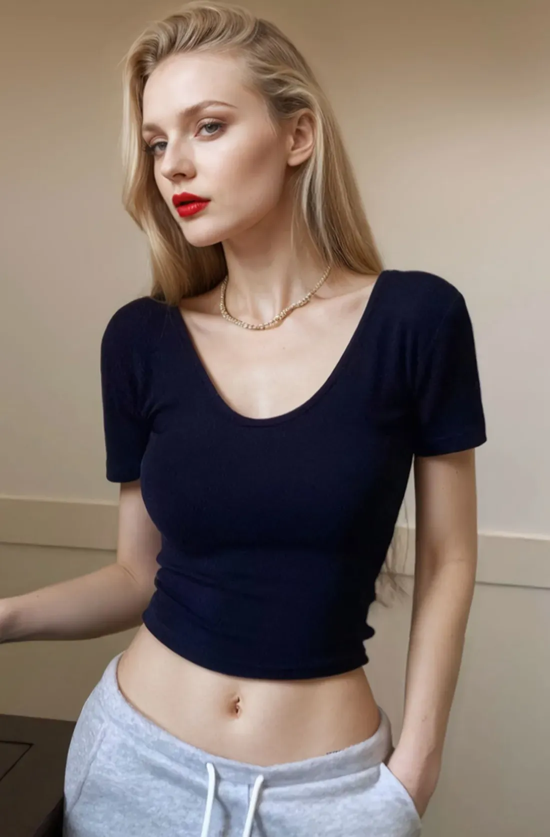 Navy Scoop Neck Crop Top - NEWME