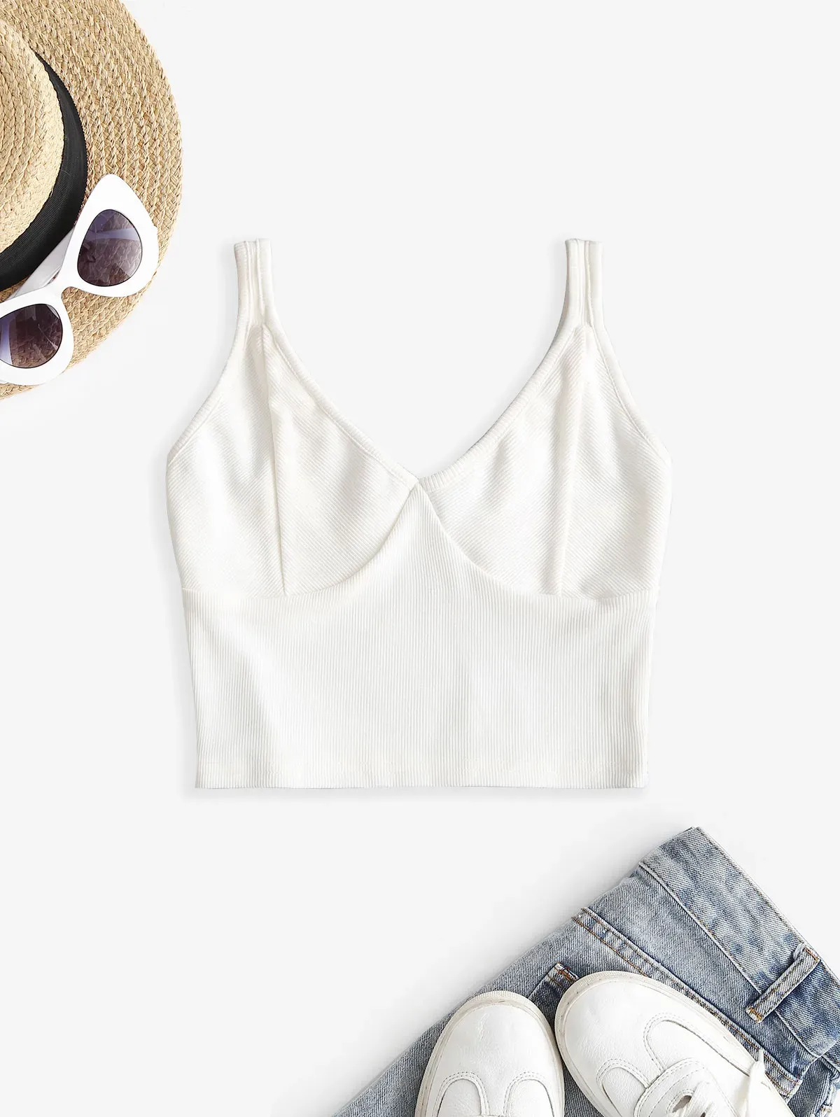 Off White Neck Crop Top - NEWME