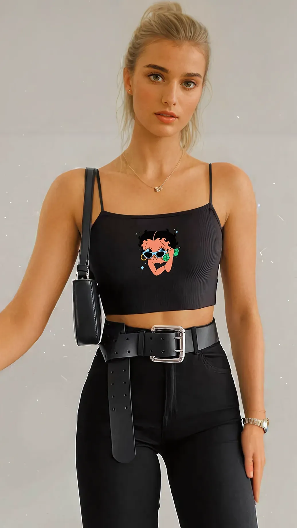 Cartoon Printed Ribbed Cami Top - NEWME