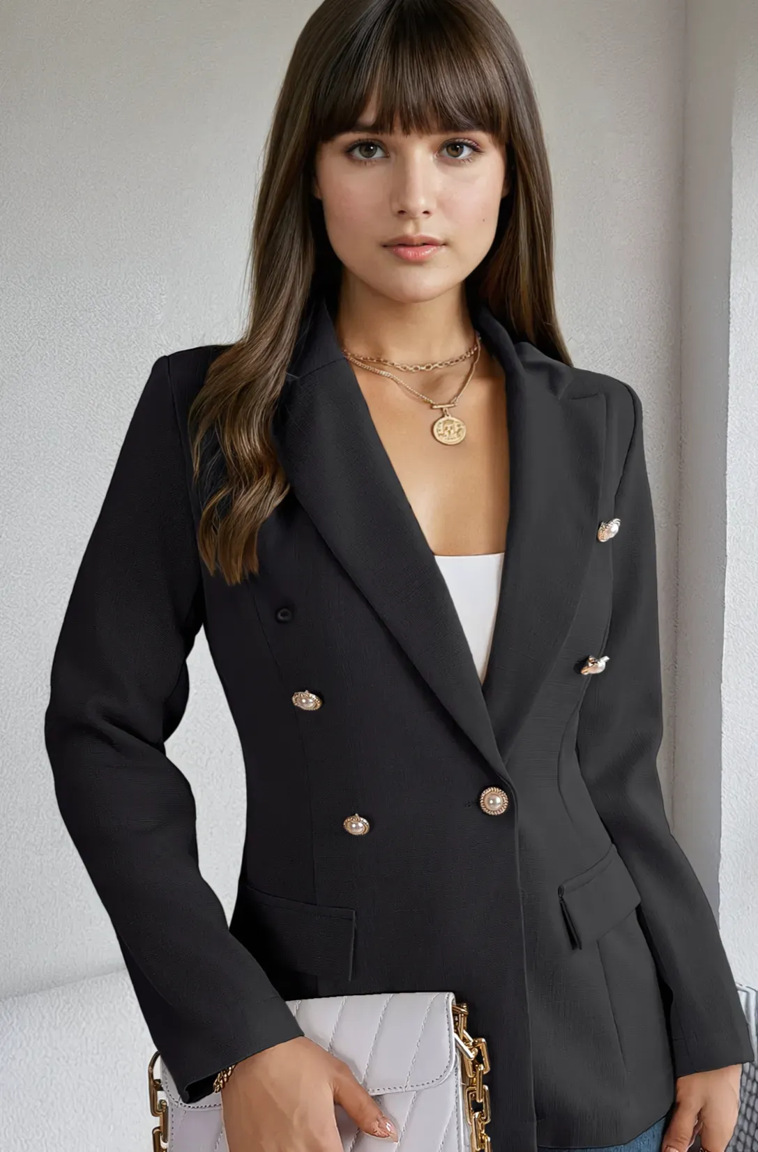 Black Solid Fitted Blazer - NEWME