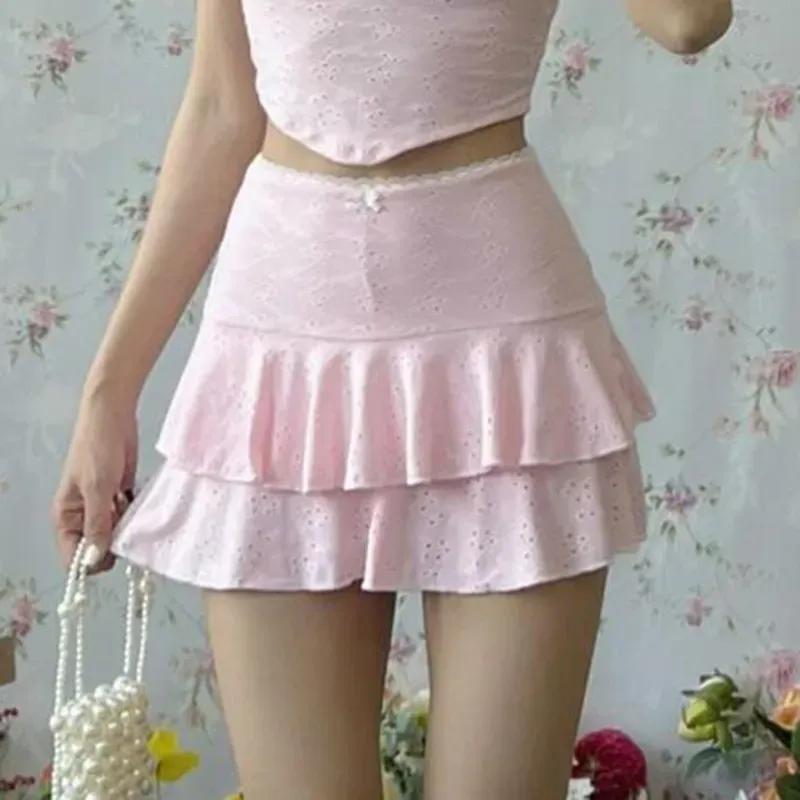 Light Pink Ruffle Layered Skirt - NEWME