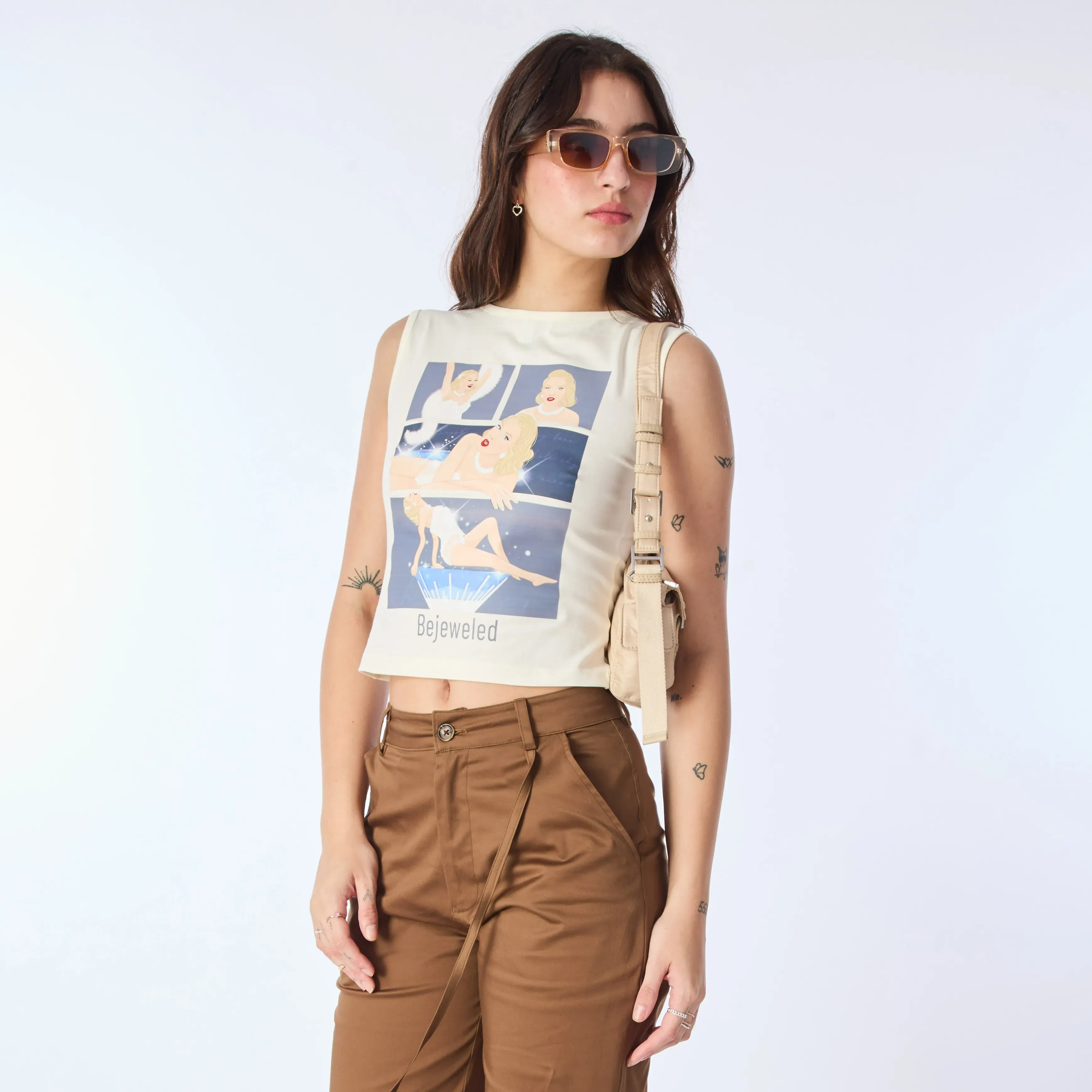 White Cartoon Printed Tank Top - NEWME