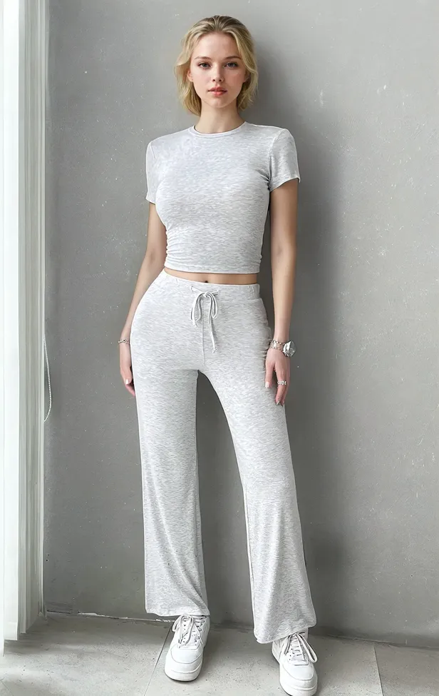 Light Grey Solid Boot Cut Co Ord Set - NEWME