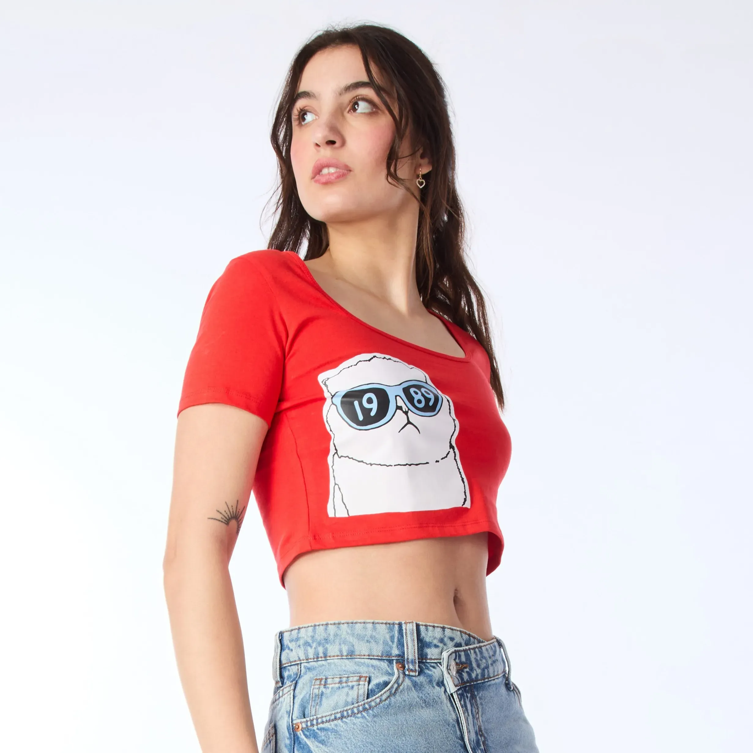 Red Graphic Printed Crop Tshirt - NEWME