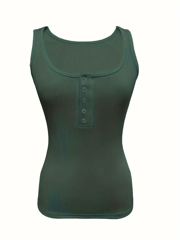Dark Green Ribbed Tank Top - NEWME