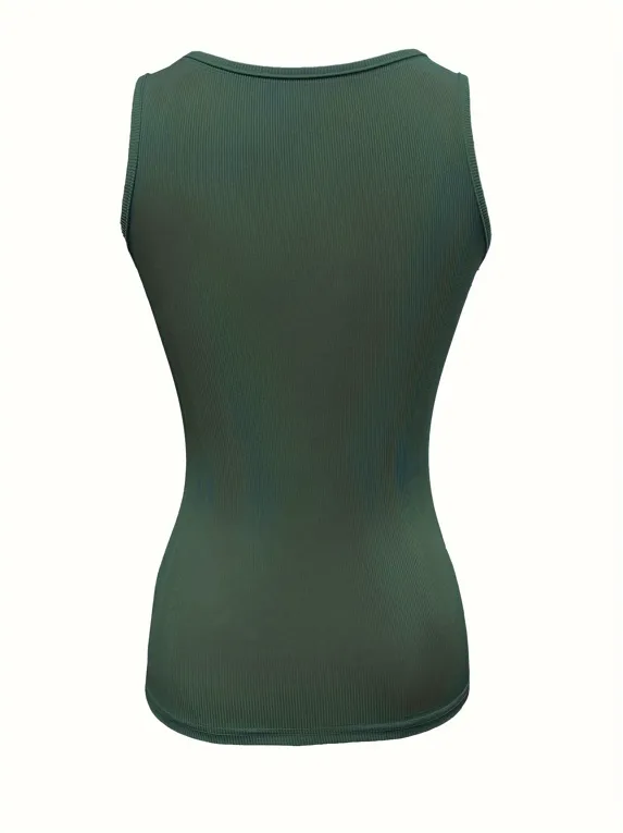 Dark Green Ribbed Tank Top - NEWME