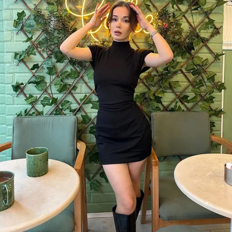 Black Draped Solid Bodycon Micro Mini Dress - NEWME