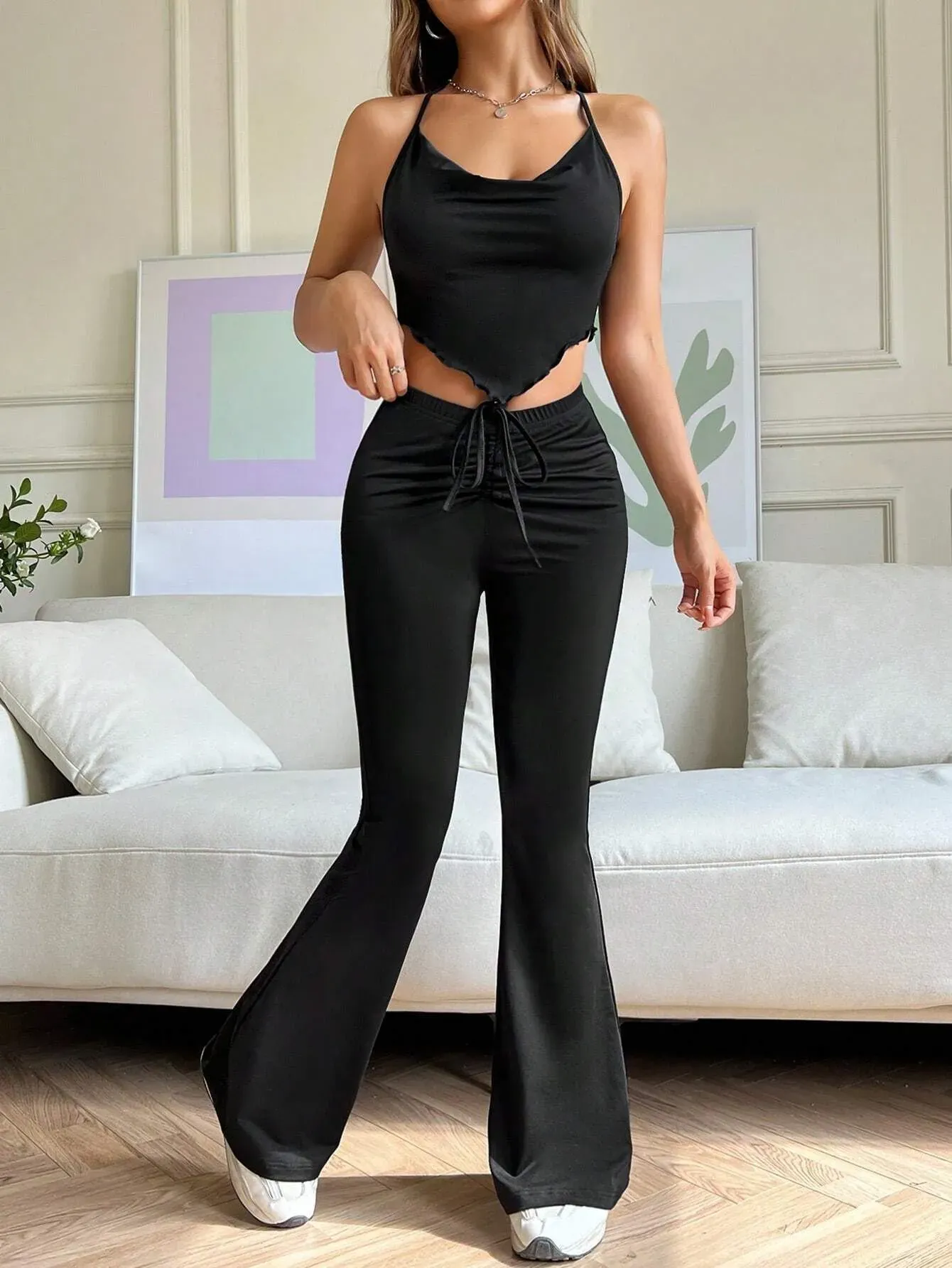 Black Boot Cut Solid Trousers - NEWME