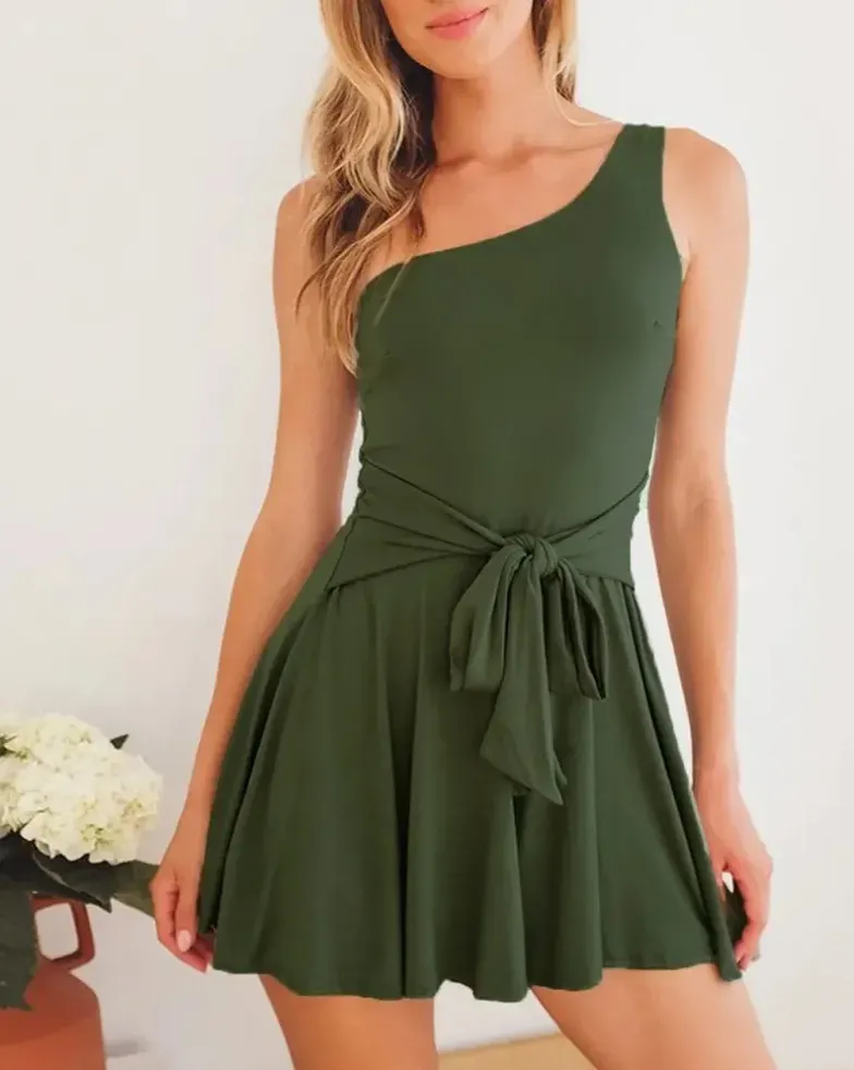 Olive Solid Tie Up Playsuit - NEWME