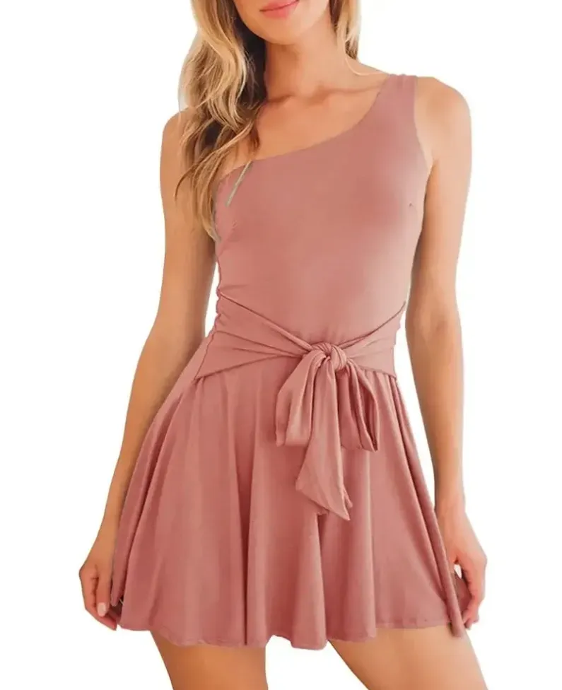 Peach Solid Tie Up Playsuit - NEWME