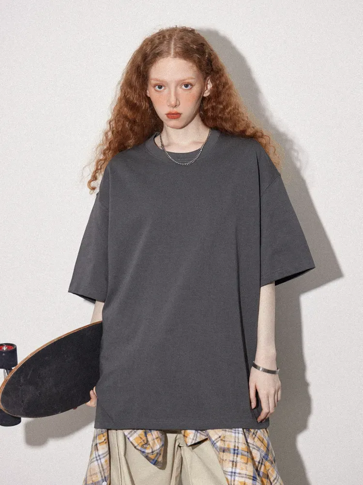 Charcoal Grey Solid Oversized Tshirt - NEWME