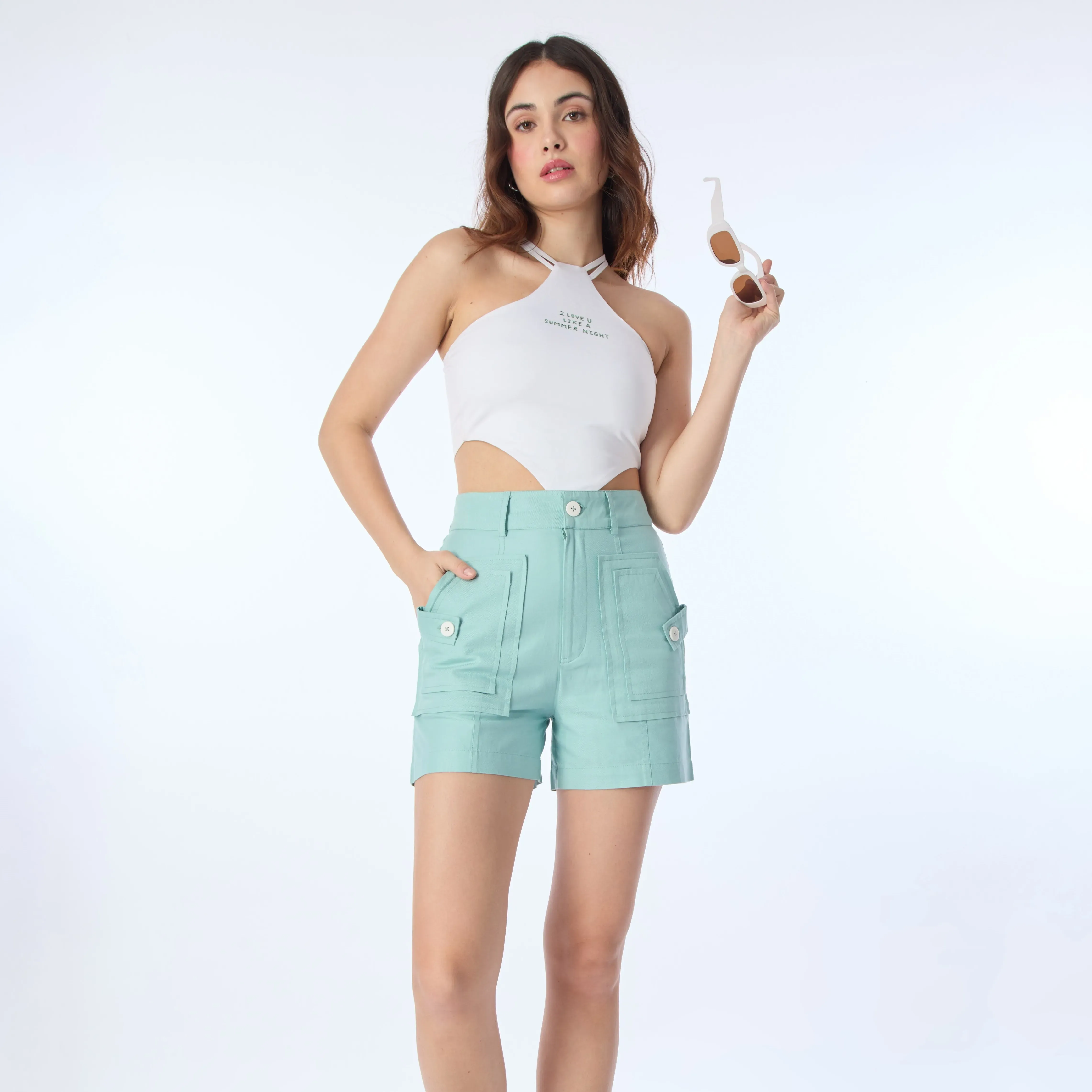 Light Blue Solid Regular Shorts - NEWME