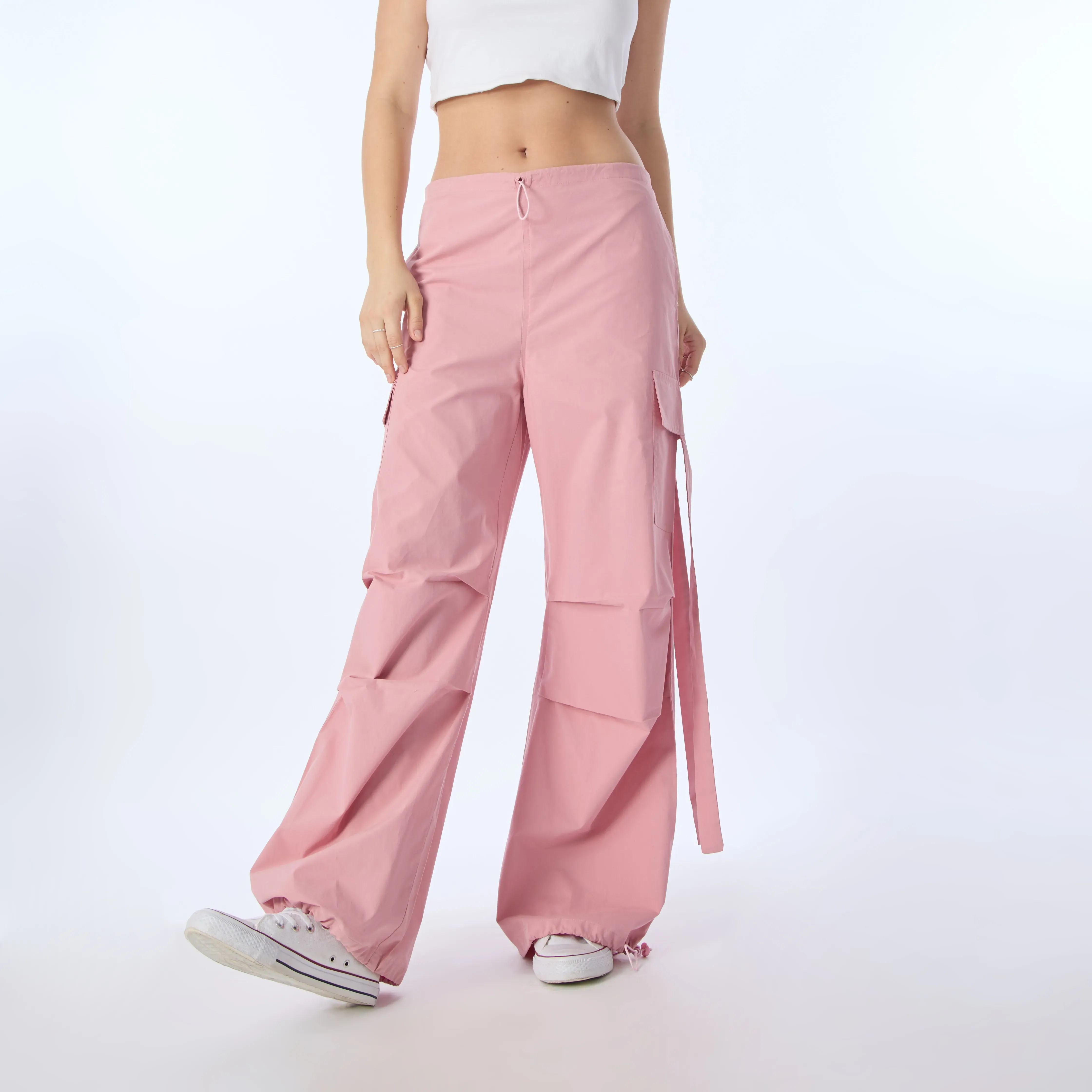 Light Pink Solid Cargo Trousers - NEWME