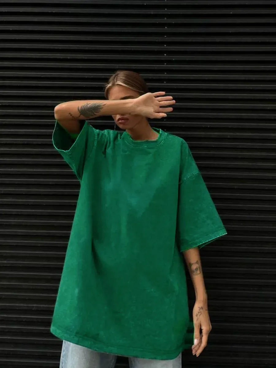 Green Solid Oversized Tshirt - NEWME