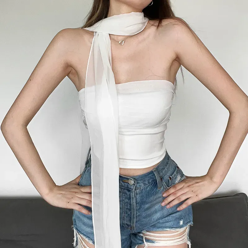 White Solid Draped Tube Top - NEWME