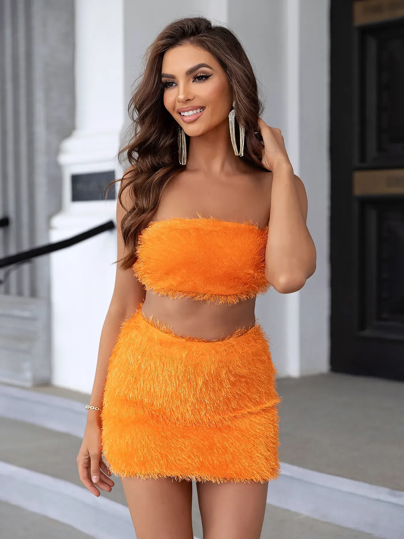 Orange Faux Fur Coord Set - NEWME