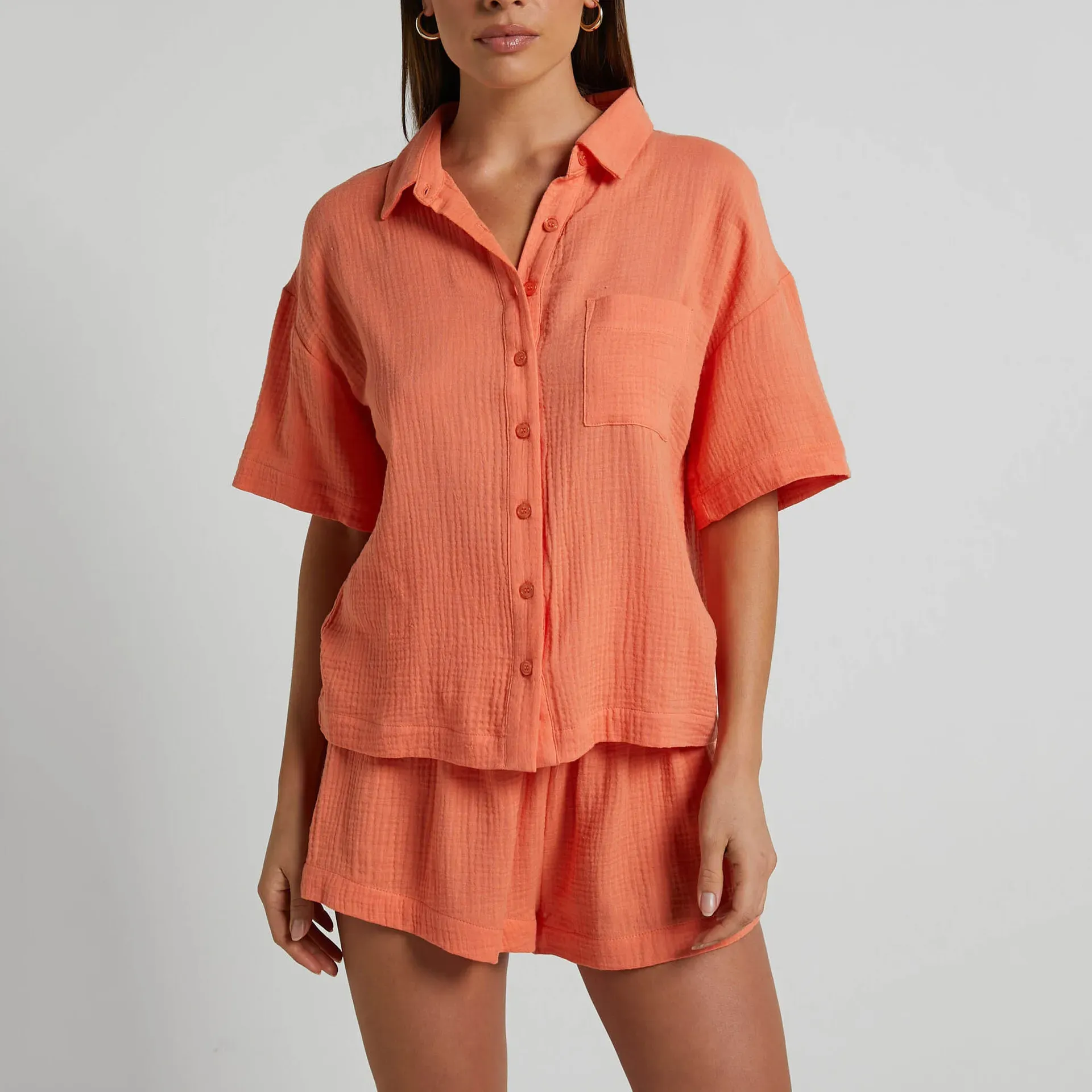 Orange Textured Oversized Co Ord Set - NEWME