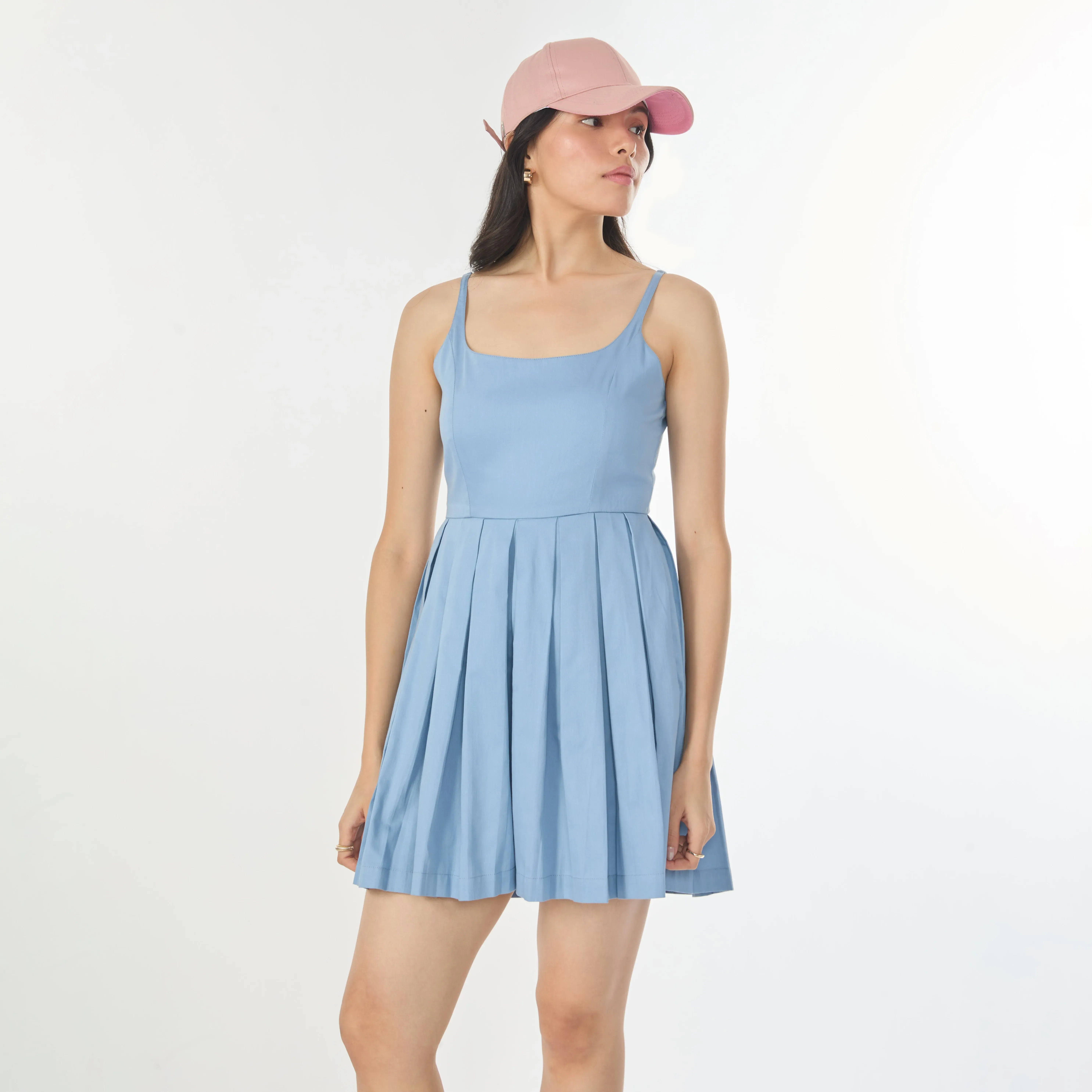 Blue Box Pleated Romper - NEWME