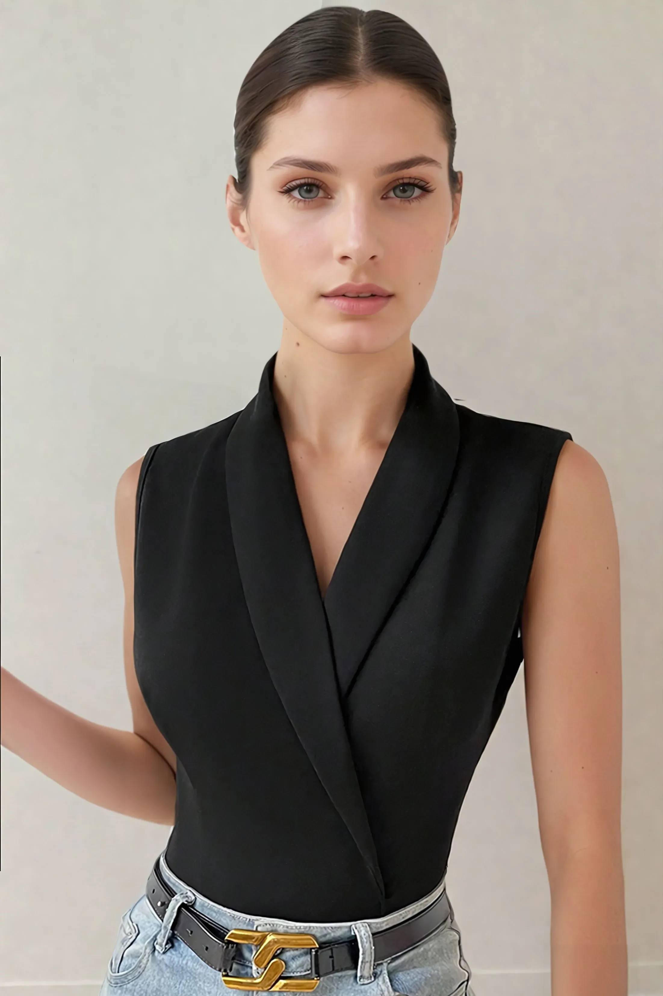 Black Solid Shawl Collar Bodysuit - NEWME